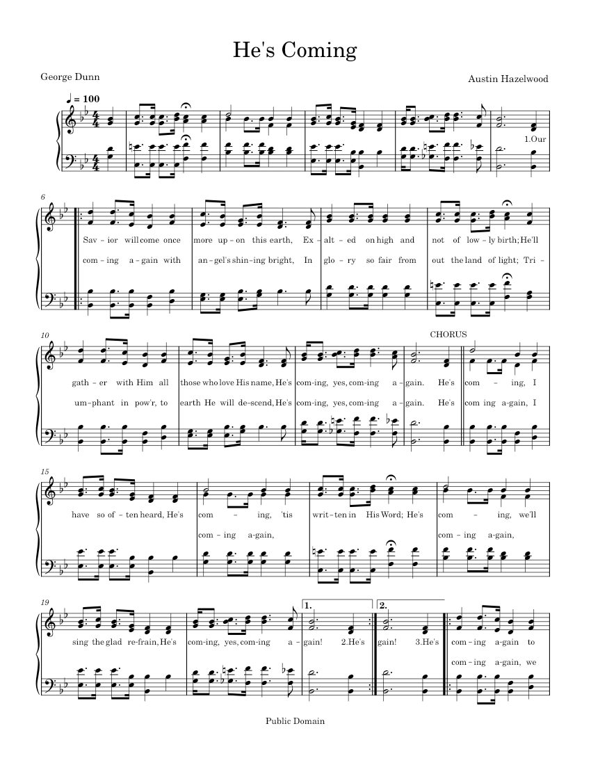 He's Coming Sheet Music for Piano (Solo) easy | MuseScore.com