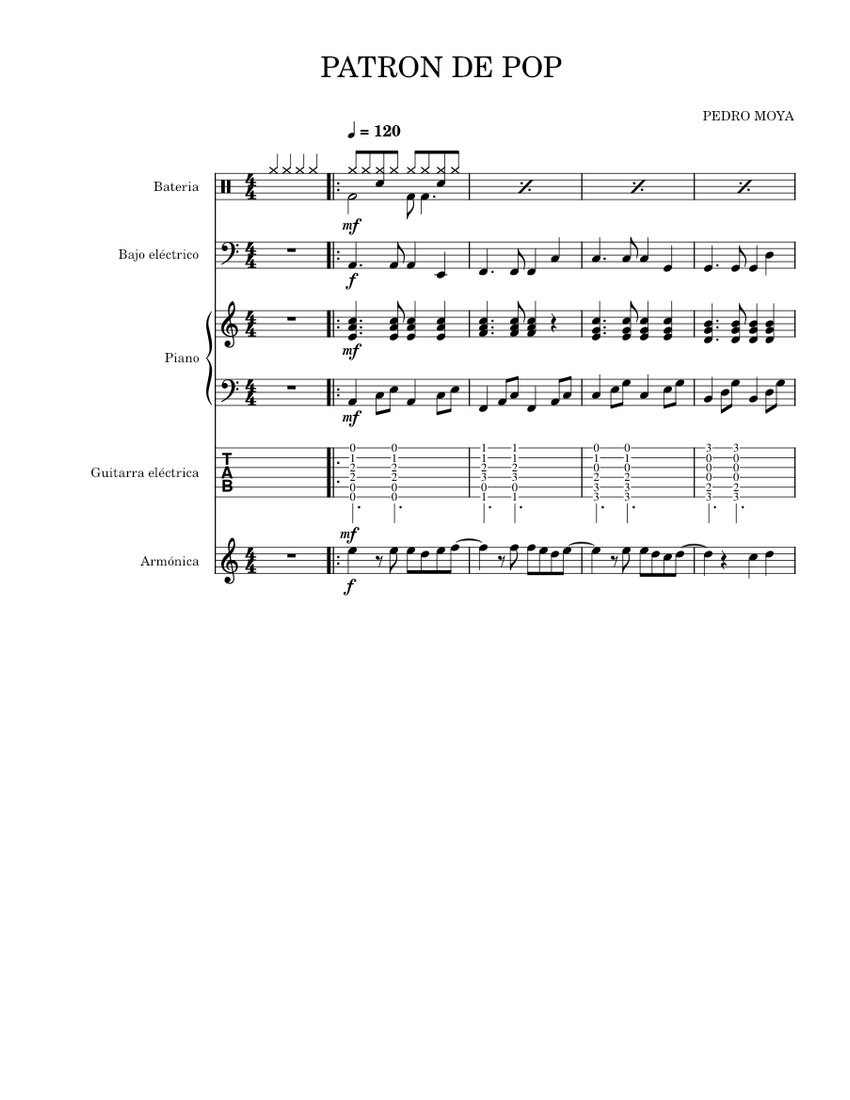 PATRON POP Sheet music for Piano, Guitar, Bass guitar, Drum group ...