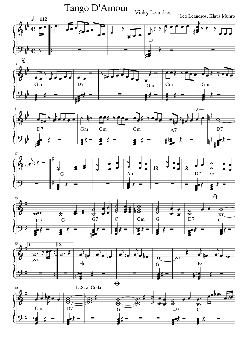 Tango D'Amour Sheet Music for Piano (Solo) easy | MuseScore.com
