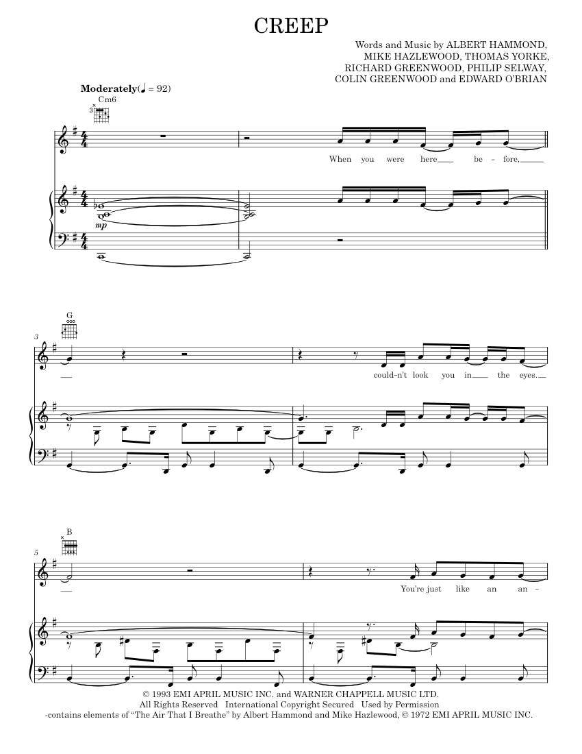 creep Sheet music for Piano, Vocals by Radiohead Official | MuseScore.com