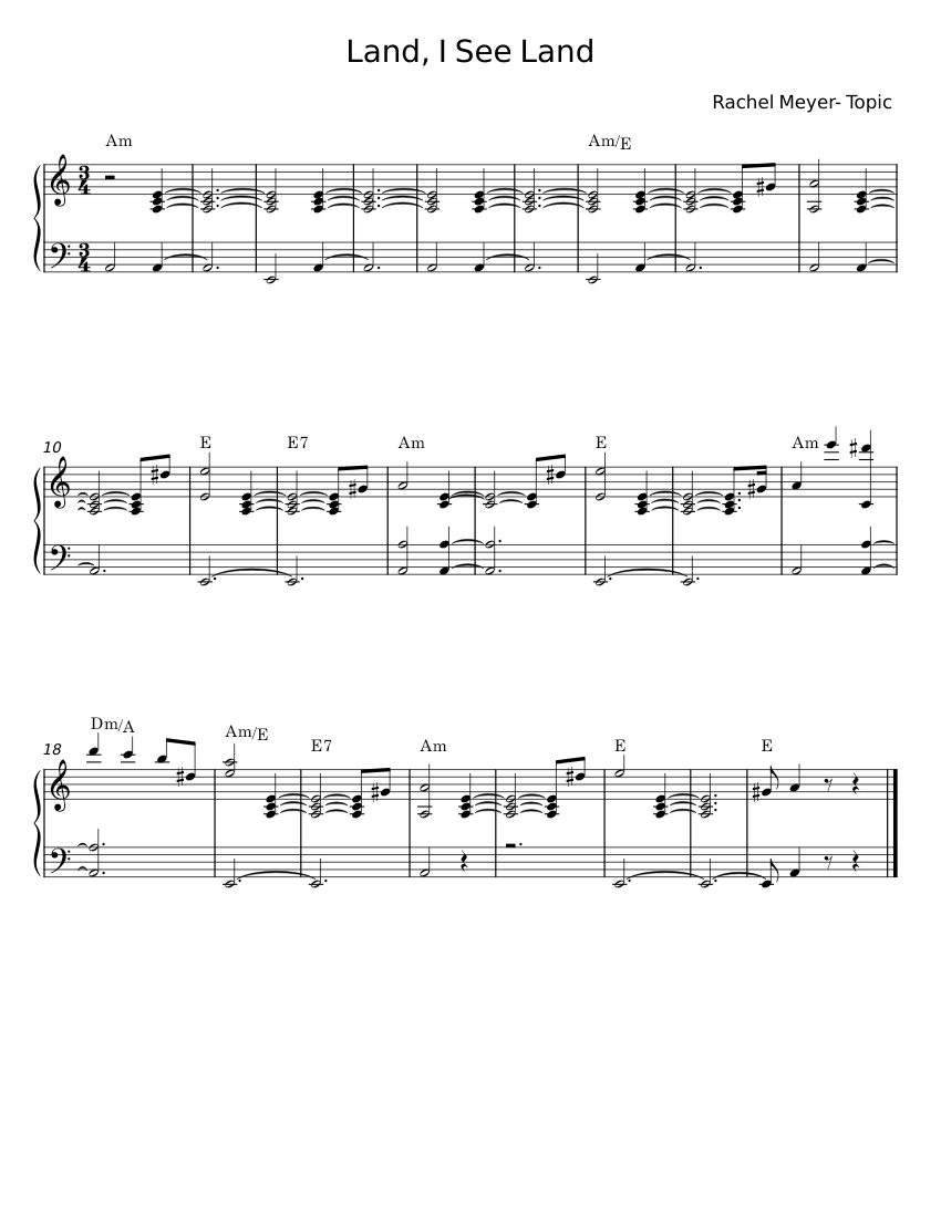 Land, I See Land - Rachel Meyer Sheet music for Piano (Solo) Easy ...