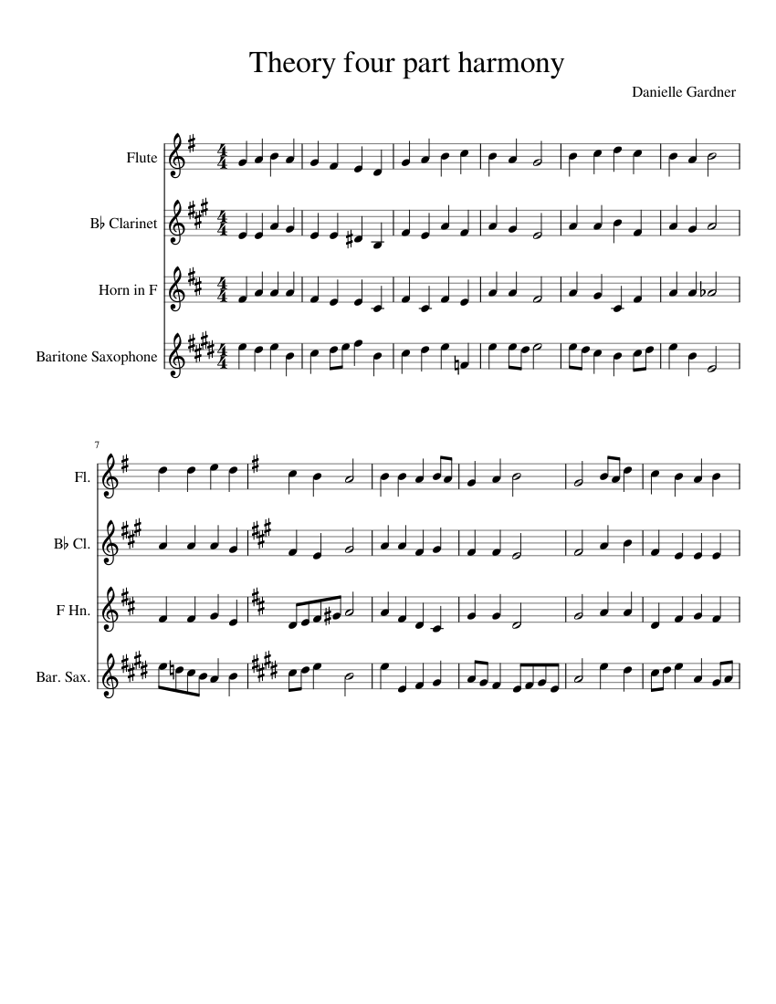 Theory four part harmony-flute part Sheet music for Flute, Clarinet (In ...