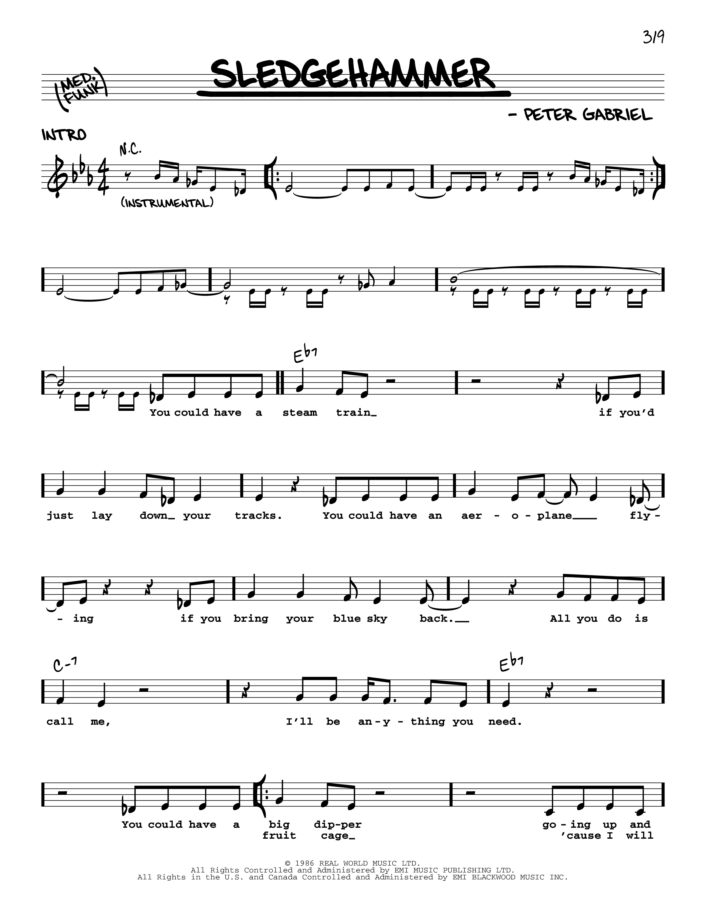 Play Official version of Sledgehammer Sheet Music by Peter Gabriel for ...