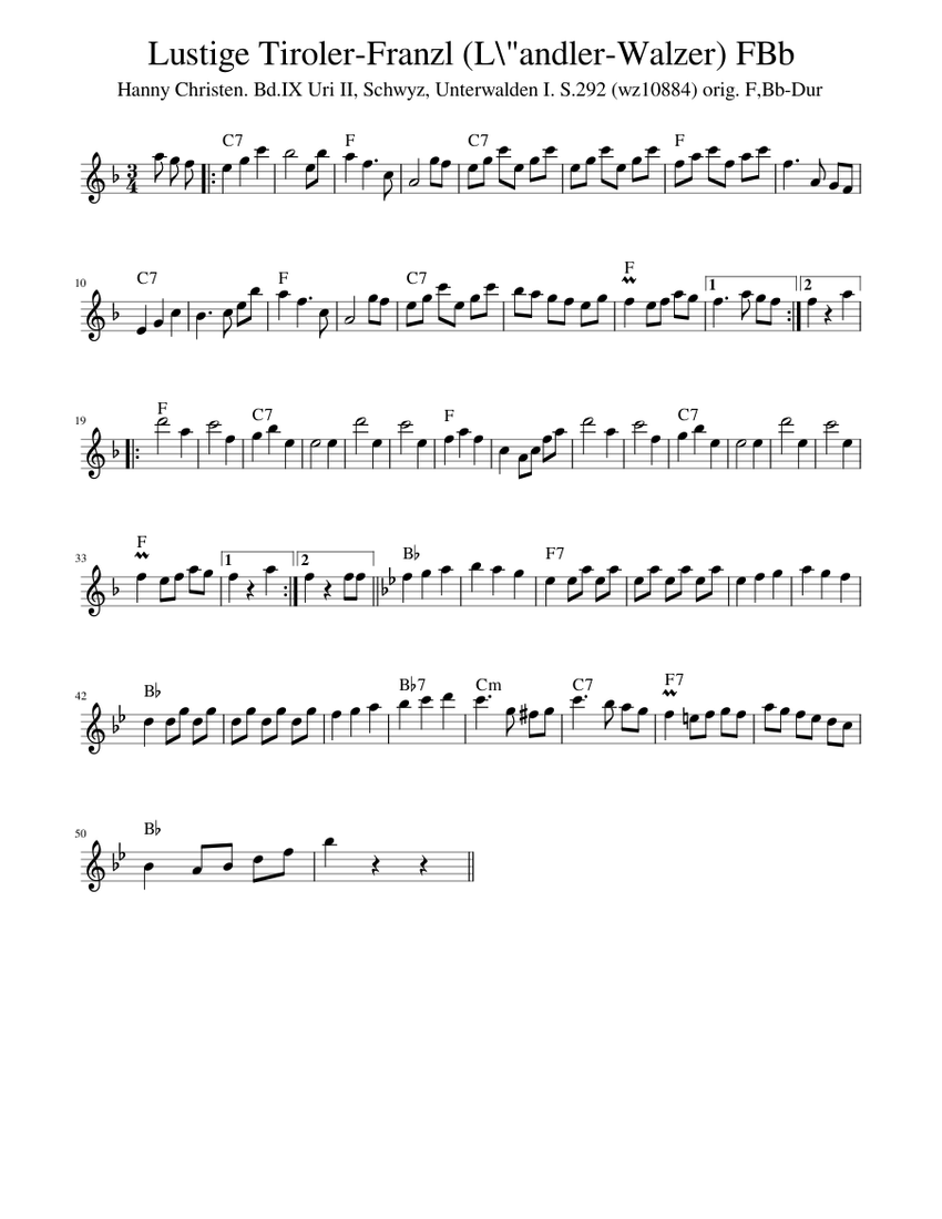 Lustige Tiroler-Franzl (L\"andler-Walzer) FBb Sheet music for Piano (Solo) | Musescore.com