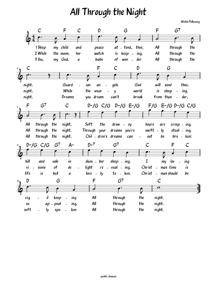 All Through the Night (Lead sheet with lyrics ) Sheet music for Piano ...