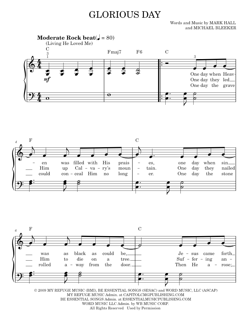 glorious day Sheet music for Piano by Casting Crowns: Music Notes by ...