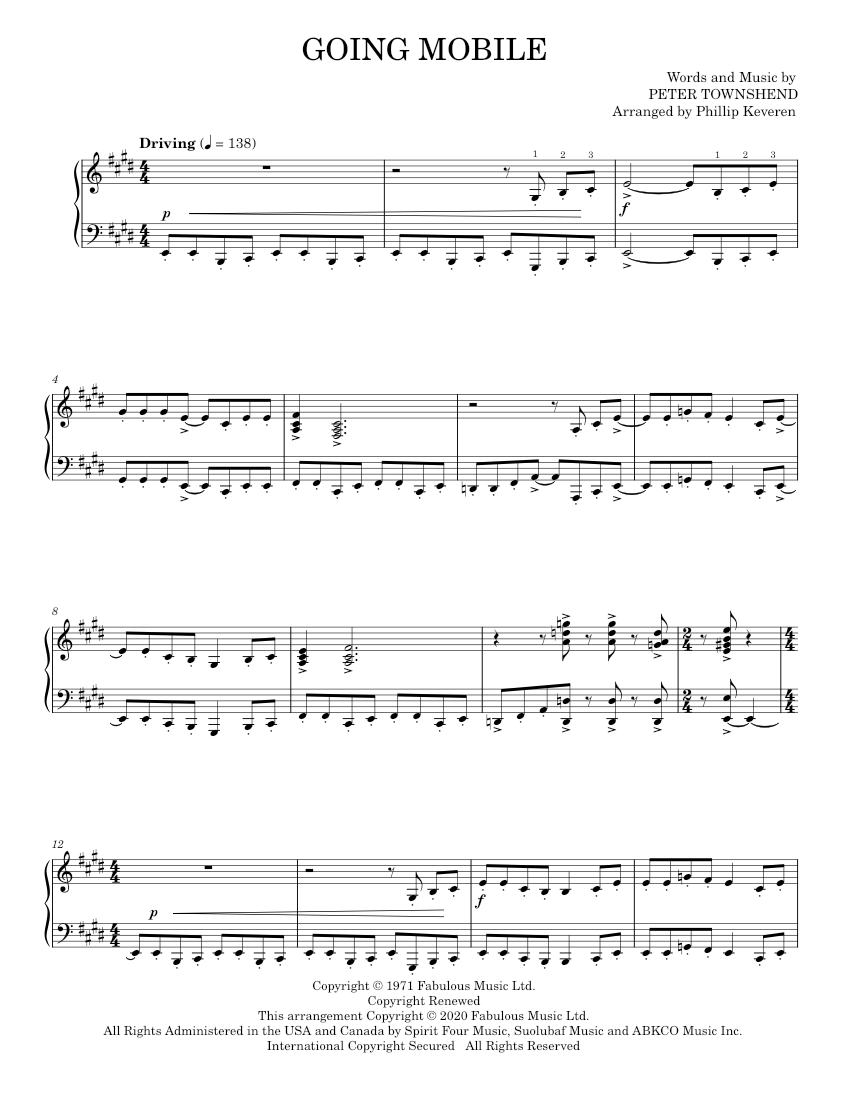 going mobile Sheet music for Piano by The Who: Music Notes by MuseScore
