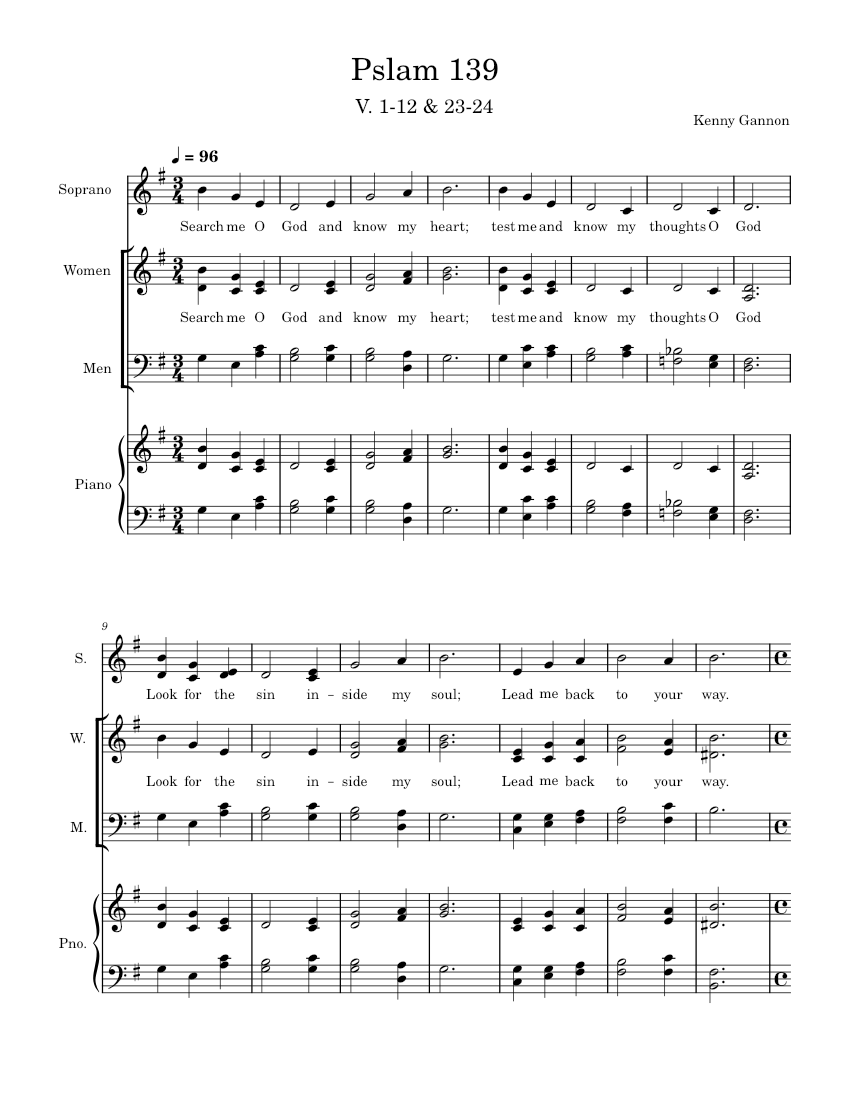 Psalm 139 Sheet music for Piano, Synthesizer (Church Choir) | Musescore.com