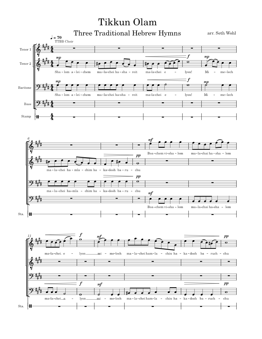 Tikkun Olam Sheet music for Tenor, Bass voice, Baritone, Stamp (SATB ...