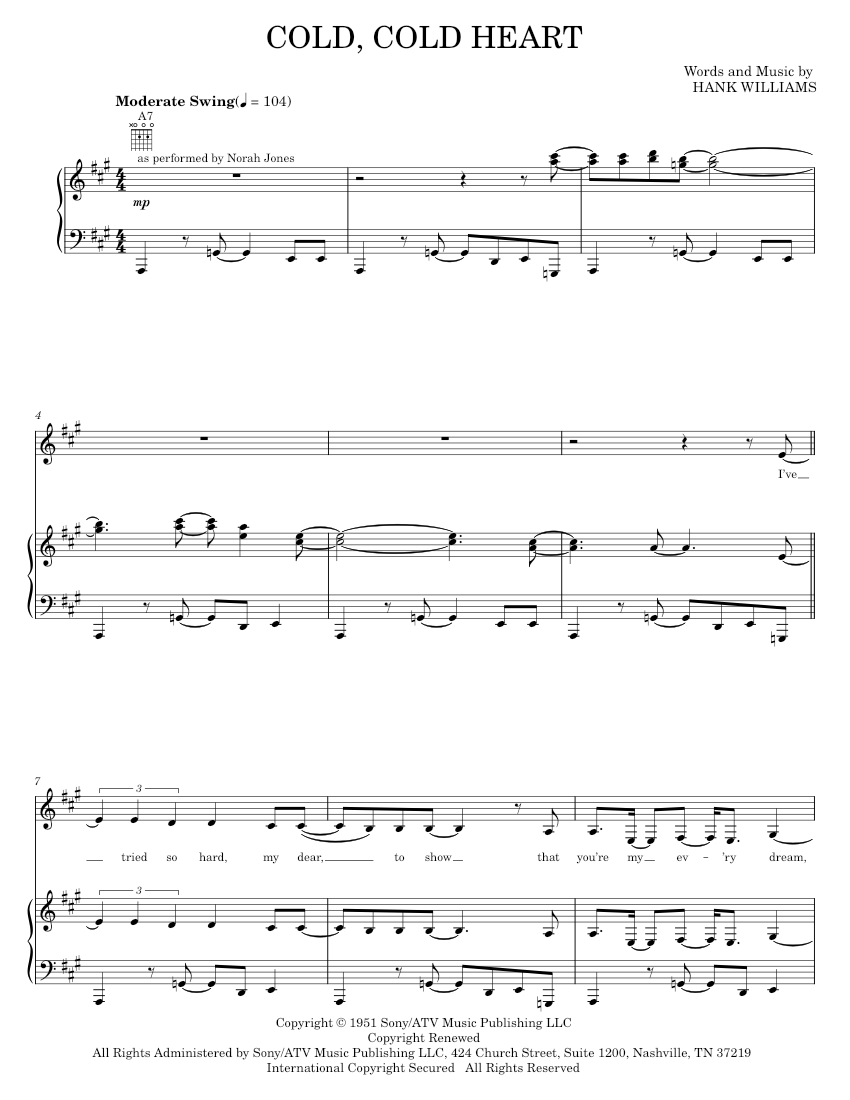 cold cold heart Sheet music for Piano, Vocals: Music Notes
