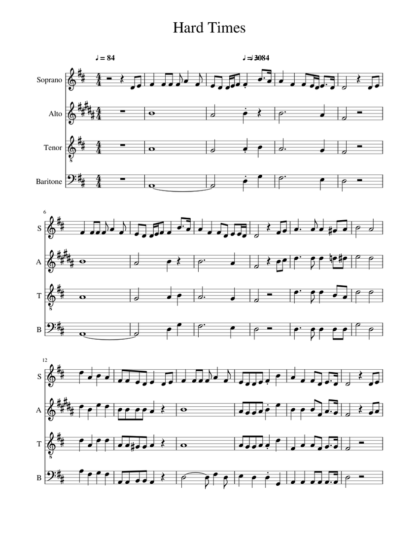 Hard Times Sheet music for Trombone, Tuba, Flute, Saxophone alto (Mixed ...