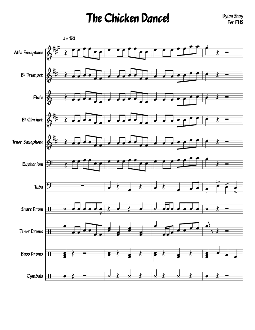 The Chicken Dance! Sheet music for Euphonium, Tuba, Flute, Clarinet in ...