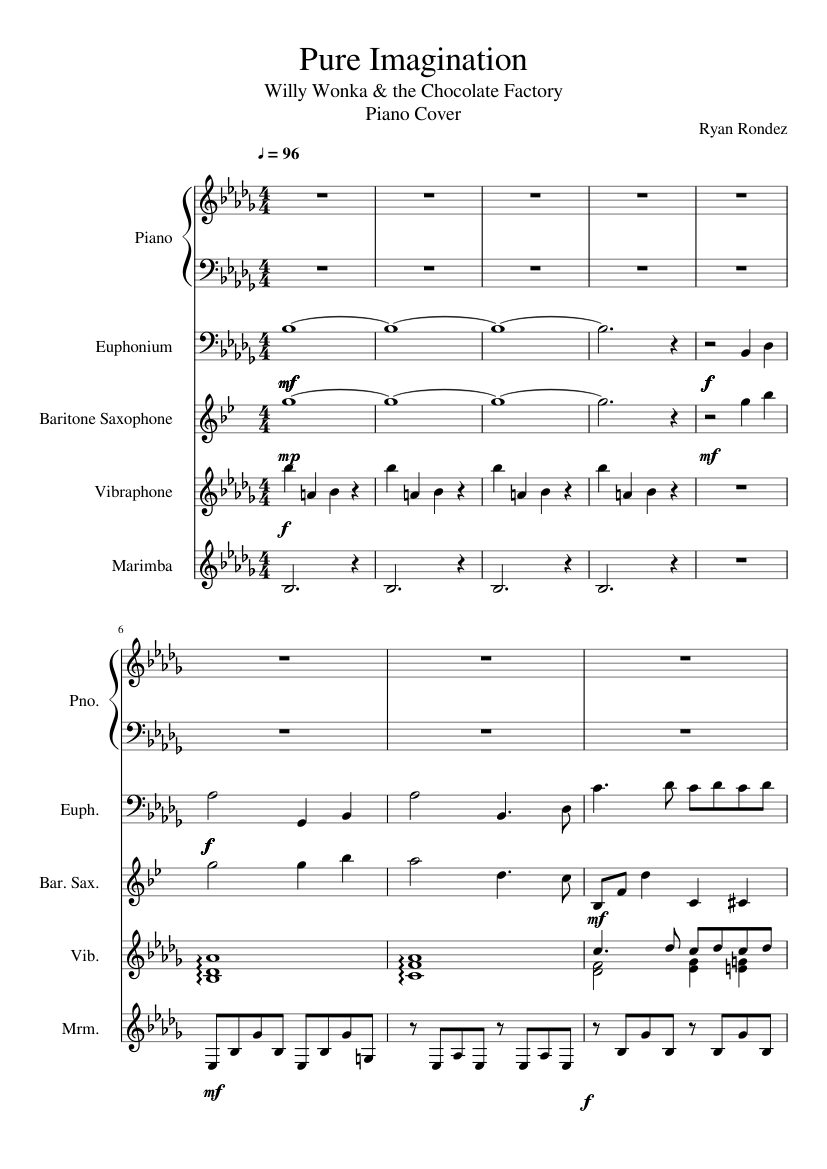Pure Imagination Sheet music for Piano, Euphonium, Saxophone baritone ...