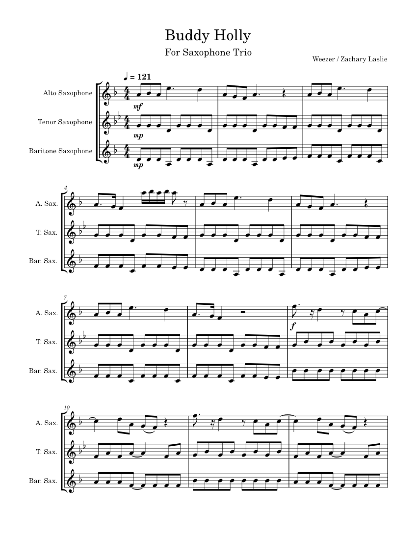 Buddy Holly – Weezer Buddy Holly Sax Trio Sheet music for Saxophone alto, Saxophone tenor ...