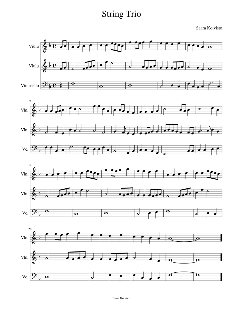 String trio Sheet music for Violin, Cello (Mixed Trio) | Musescore.com