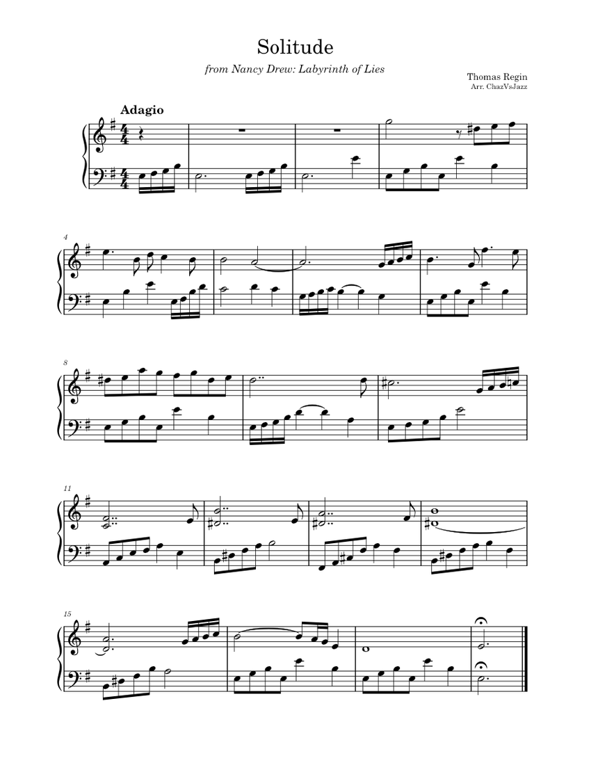 Solitude Sheet music for Piano (Solo) | Musescore.com