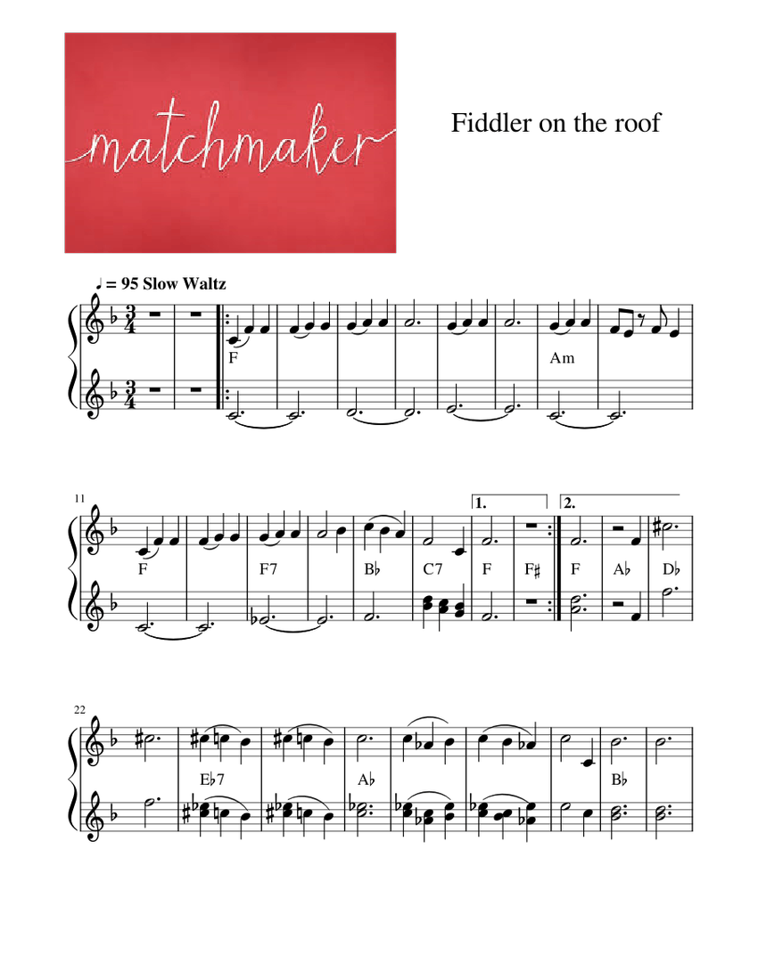 Matchmaker Fiddler_on_the_roof Sheet music for Piano (Solo) Easy ...