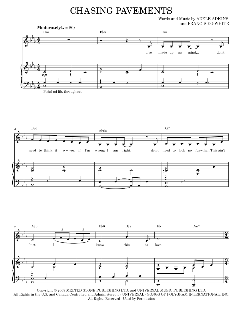 Play Official version of Chasing pavements Sheet Music by Adele for ...
