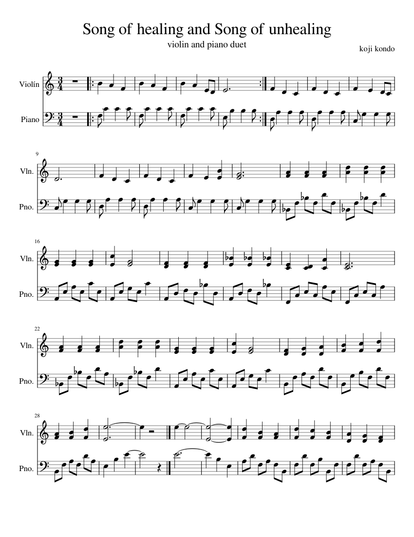 Song of healing and song of unhealing Sheet music for Piano, Violin ...