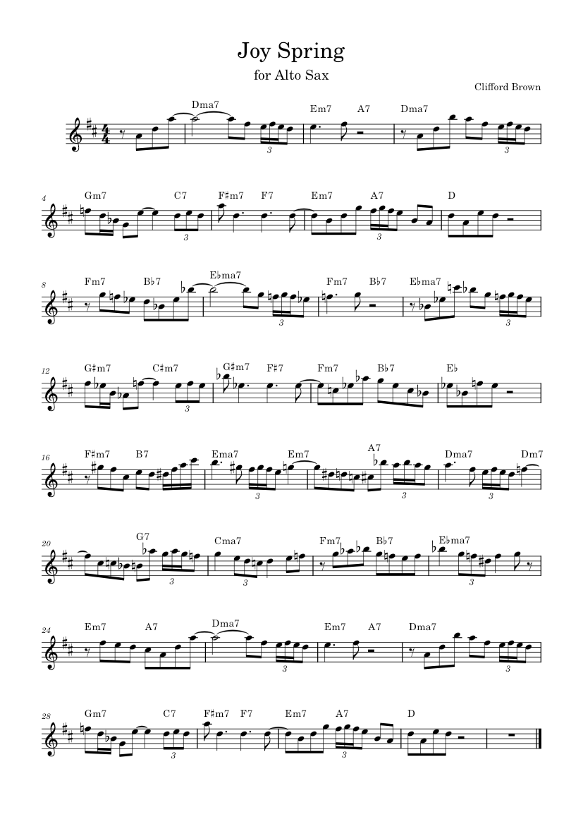 Joy Spring lead sheet for alto saxophone Sheet Music with Chords for Saxophone alto (Solo ...