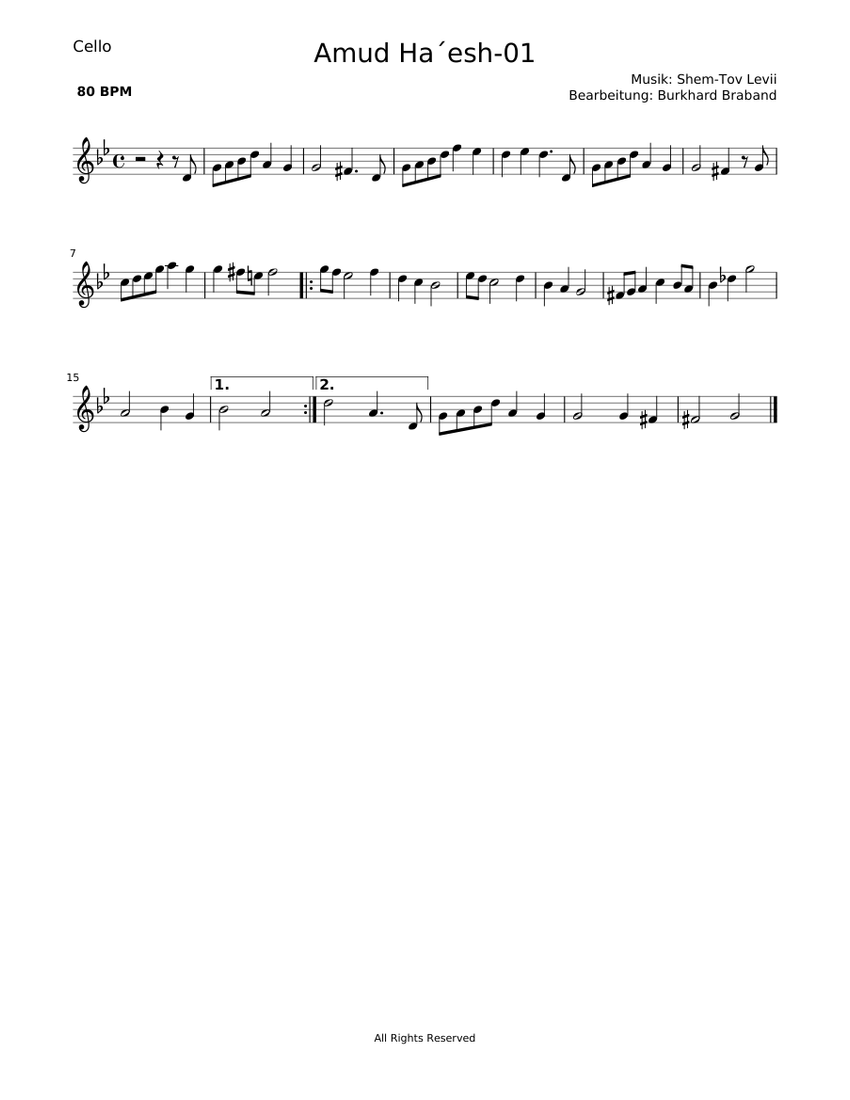 Amud Ha´esh-01-Bb/Gm-Cello 1 Sheet music for Piano (Solo) | Musescore.com