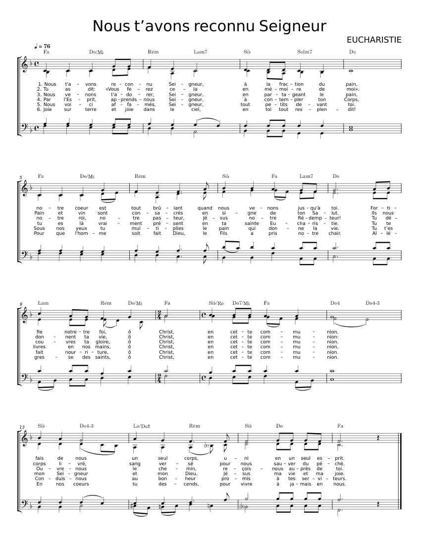 Nous t’avons reconnu Seigneur - A. Dumont Sheet music for Synthesizer (Mixed Duet) | Musescore.com