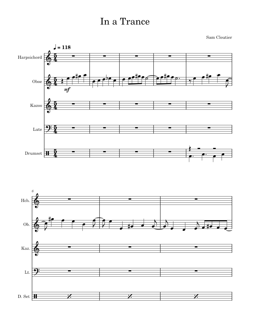 In a Trance - Sam Cloutier Sheet music for Harpsichord, Kazoo, Oboe ...