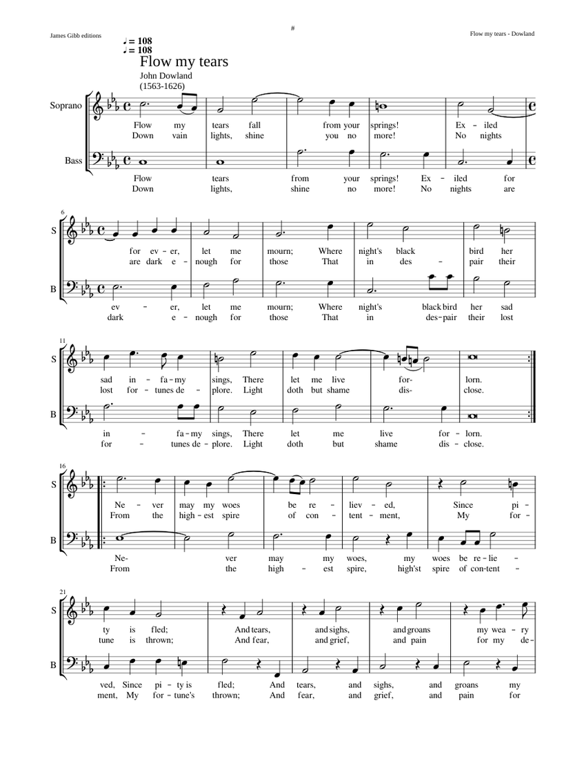 Flow my tears fall from your springs - John Dowland Sheet music for ...