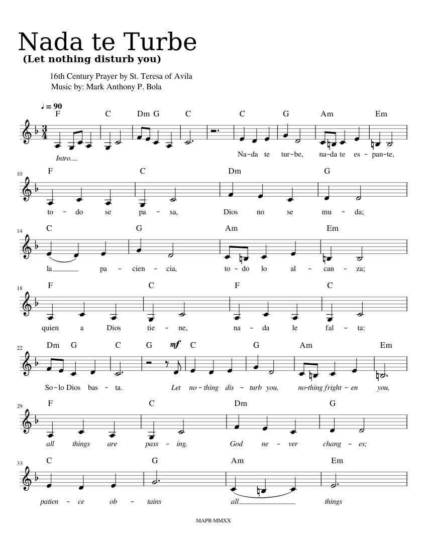 Nada te Turbe Sheet music for Piano (Church Choir) Easy | Musescore.com
