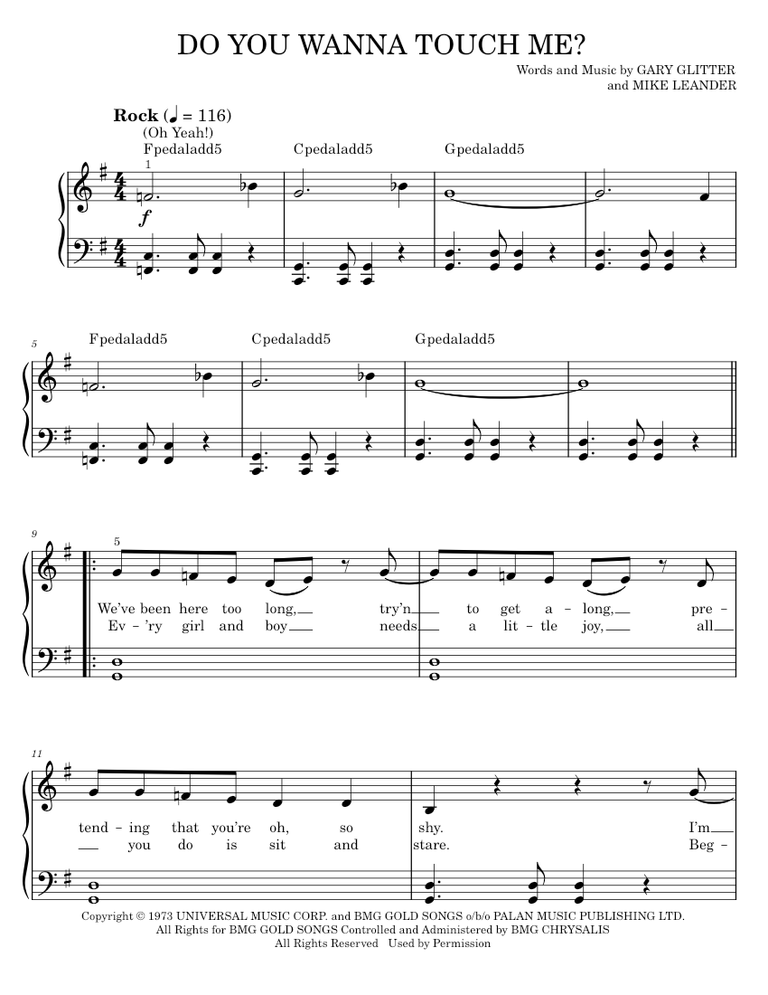 Do You Wanna Touch Me? (Oh Yeah!) Sheet music for Piano: Music Notes