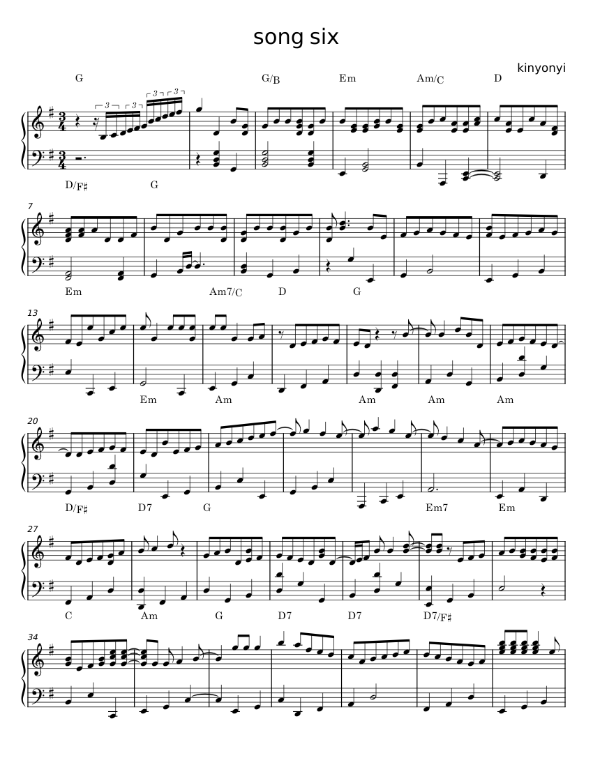 song six Sheet music for Piano (Solo) | Musescore.com