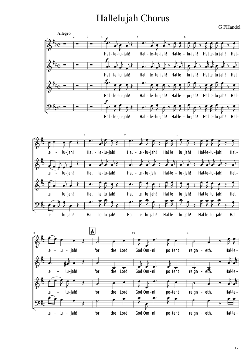 Hallelujah Chorus Sheet Music for Piano, Violin, Viola, Cello (Mixed ...