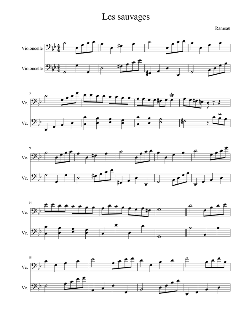 Les sauvages Emma 2ème version.mscz Sheet music for Cello (String Duet ...