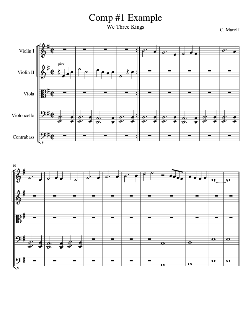 Comp #1 Example Sheet music for Contrabass, Violin, Viola, Cello ...