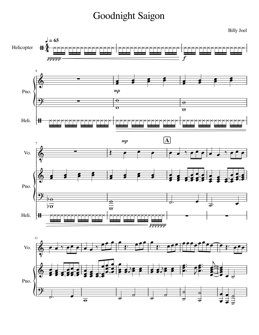 Goodnight Saigon - Billy Joel Sheet music for Piano, Trombone, Organ ...