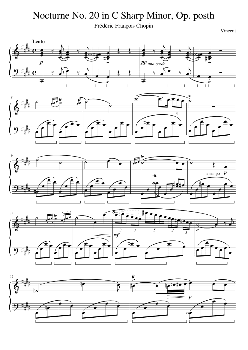 Chopin - Nocturne No. 20 in C Sharp Minor, Op. posth Sheet Music for Piano (Solo) | MuseScore.com