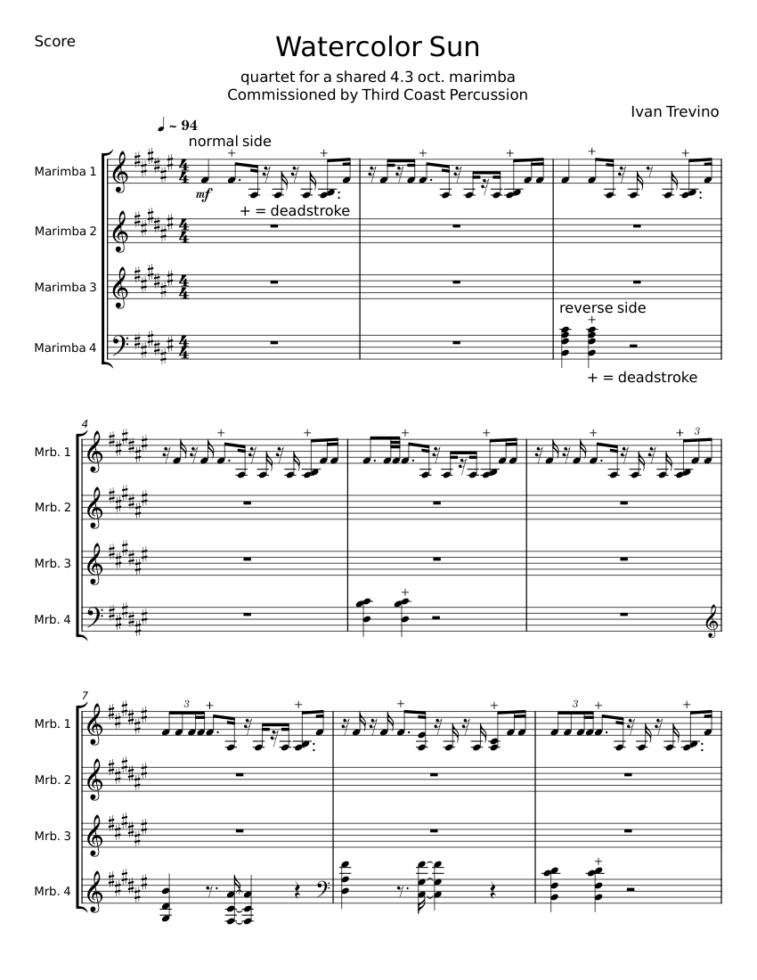 Watercolor Sun - Ivan Trevino Sheet Music for Marimba (Percussion ...
