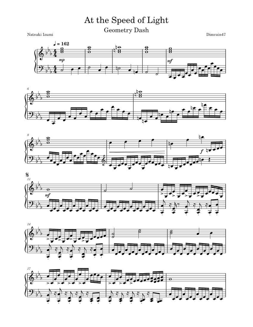 At the speed of light – Dimrain47 Sheet music for Piano (Solo ...