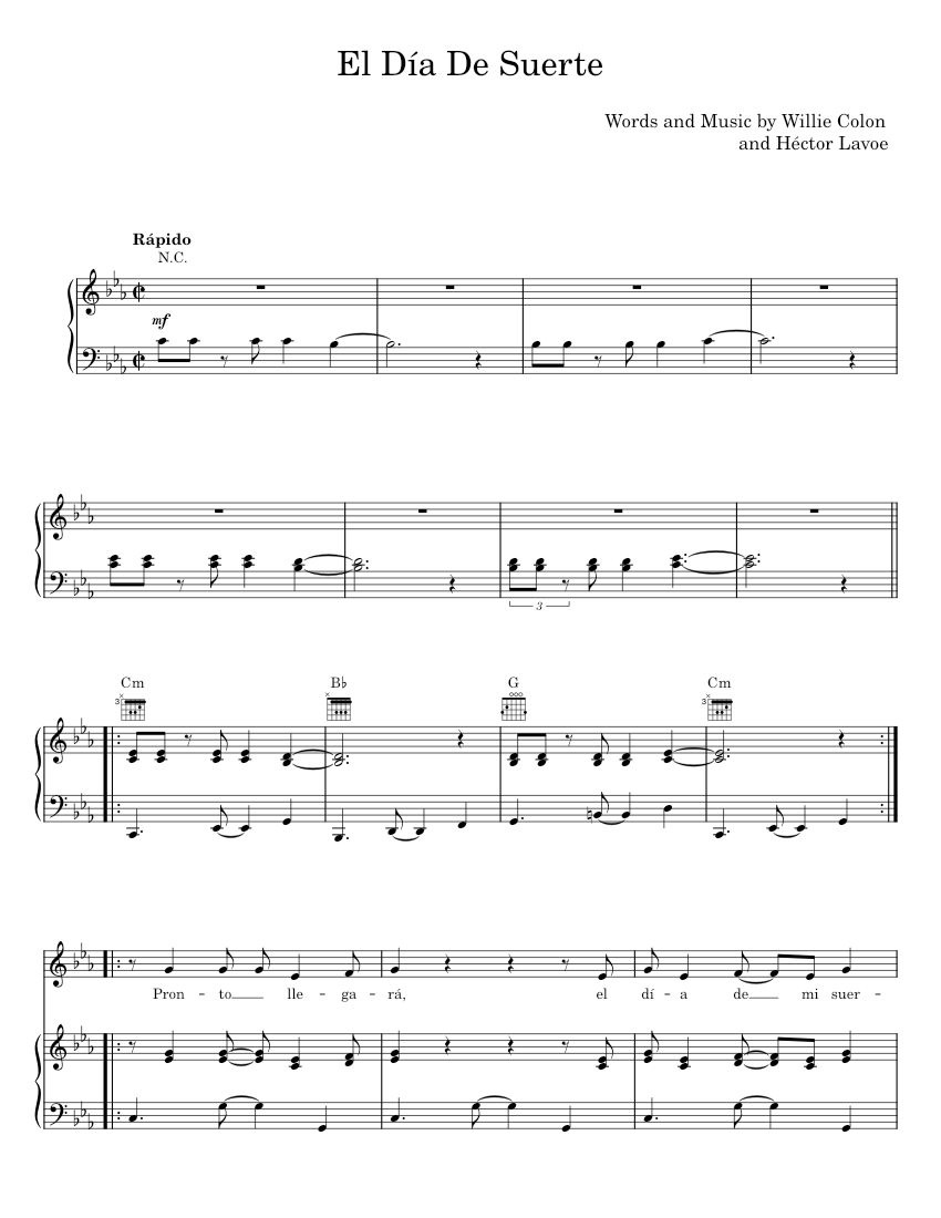 El día de mi suerte - Willie Colon Sheet Music for Piano, Synthesizer ...