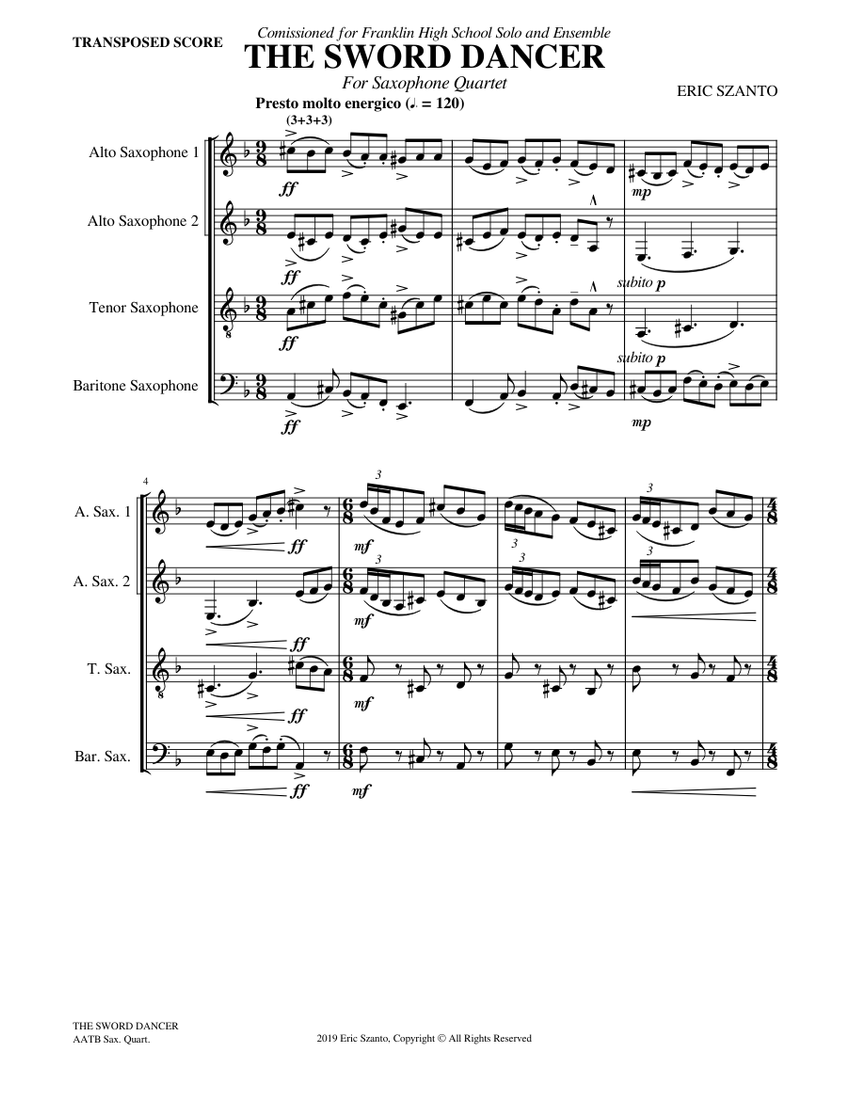 Sword Dancer Sheet music for Saxophone alto, Saxophone tenor, Saxophone ...