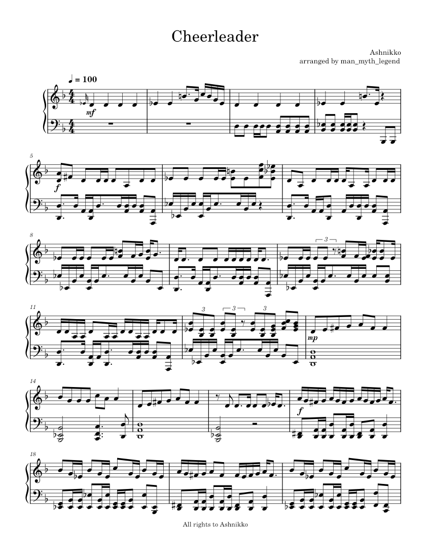 Cheerleader – Ashnikko Sheet music for Piano (Solo) | Musescore.com
