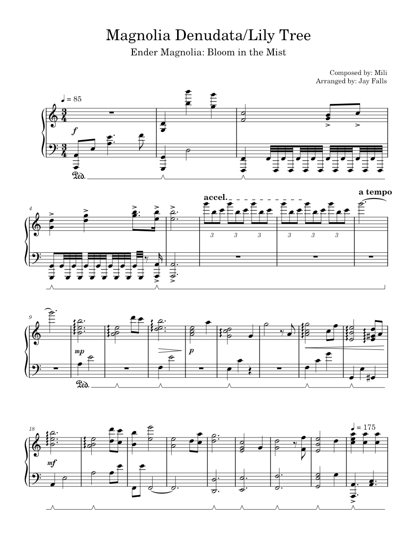 ENDER MAGNOLIA - Magnolia Denudata Sheet Music for Piano (Solo ...