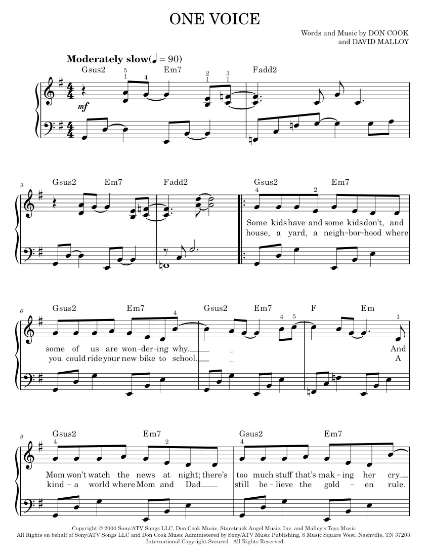 one voice Sheet music for Piano by Billy Gilman Official | MuseScore.com