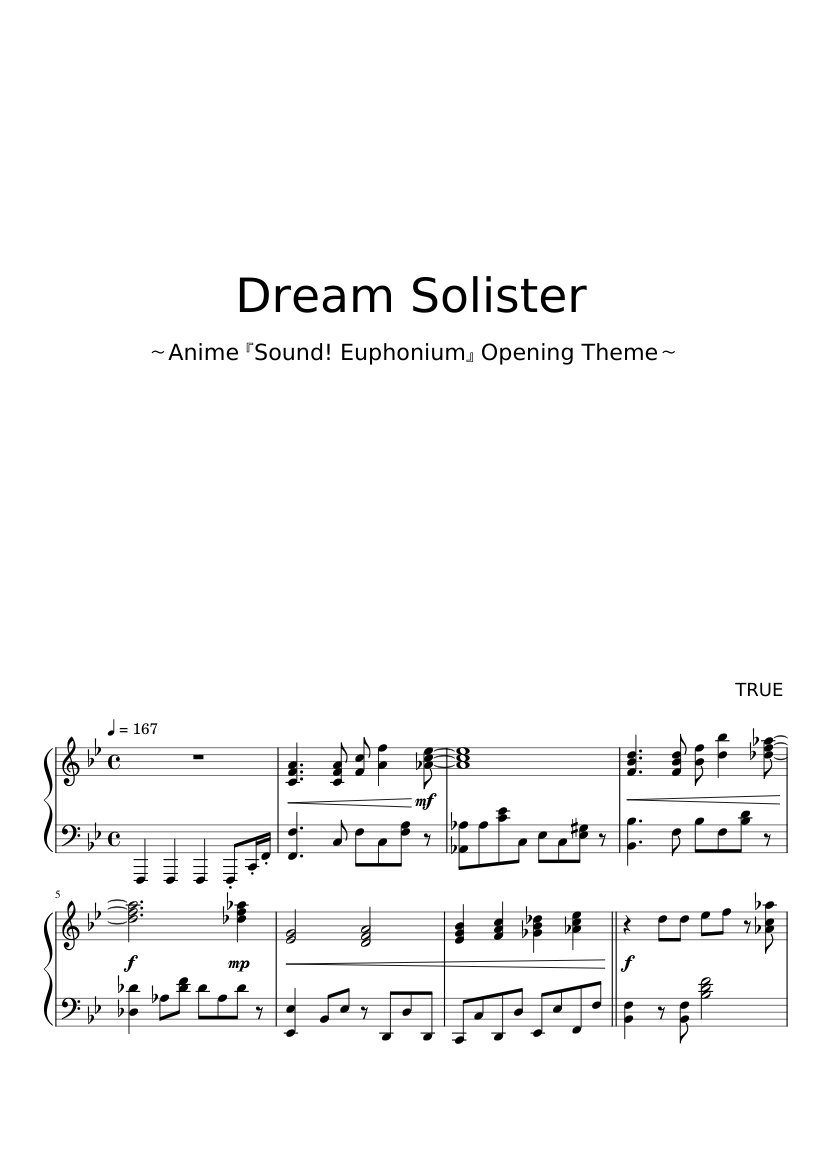 Dream Solister / TRUE (Full) Sheet music for Piano (Solo) | Musescore.com