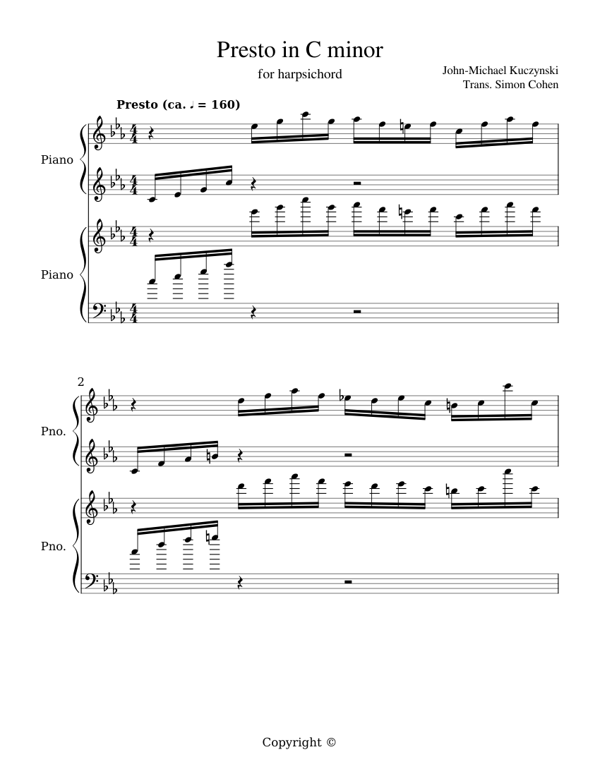 Presto in C minor 1 (Octave Version) Sheet music for Piano (Piano Duo ...