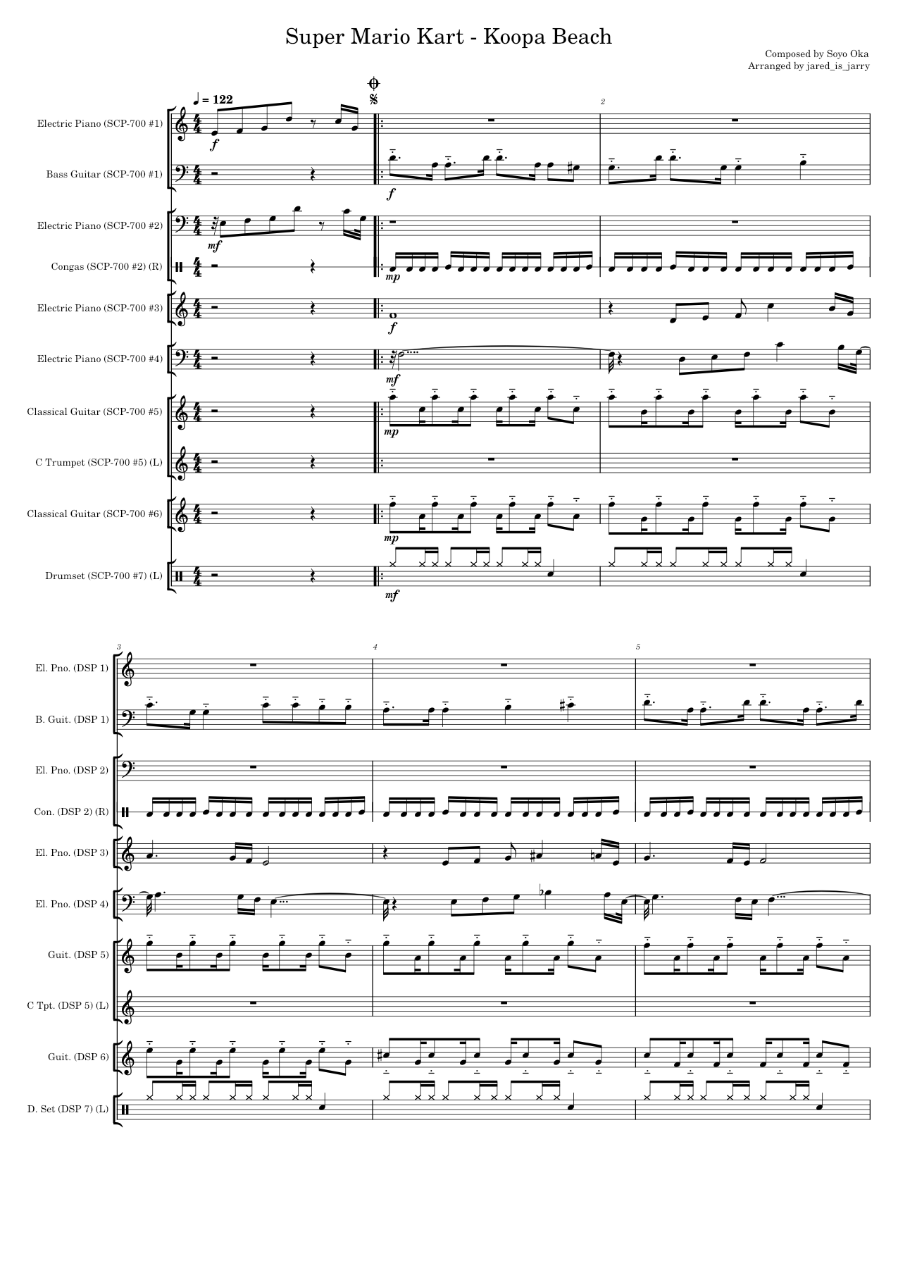 Super Mario Kart - Koopa Beach Sheet Music for Piano, Guitar, Bass ...