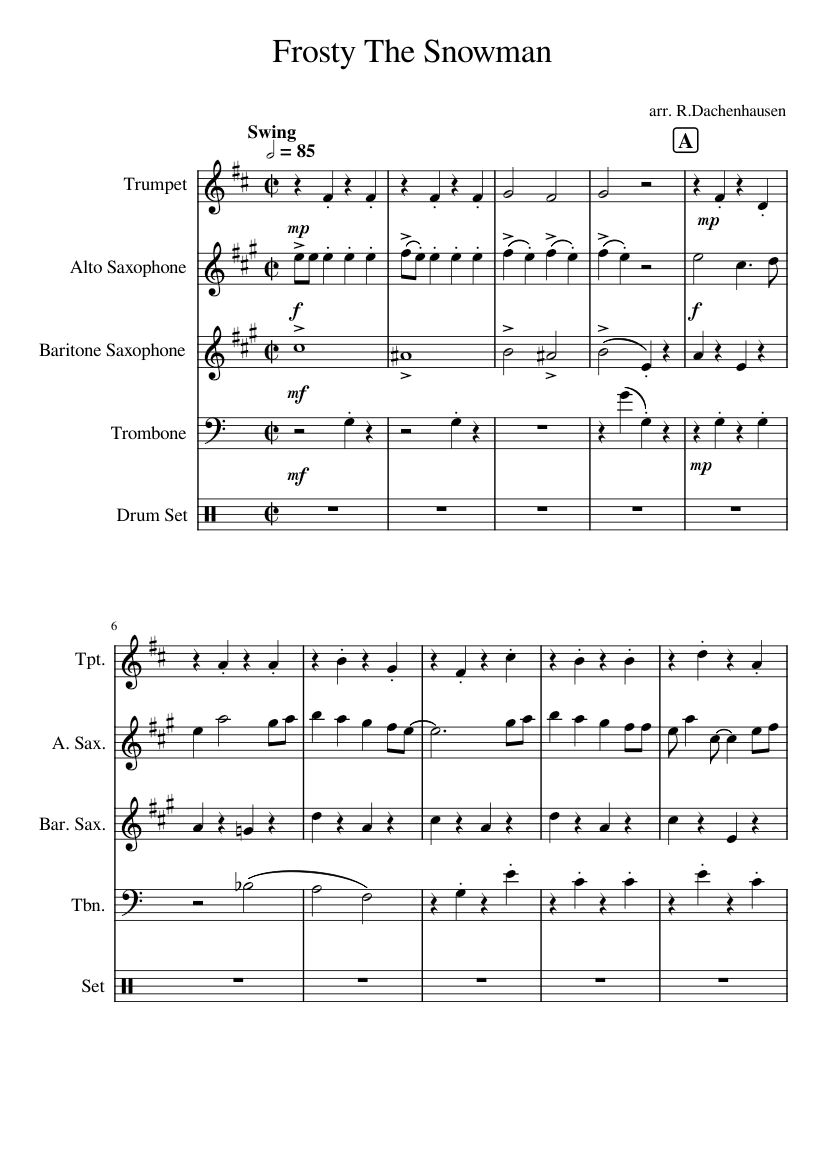Frosty The Snowman Sheet Music for Trombone, Saxophone alto, Saxophone ...