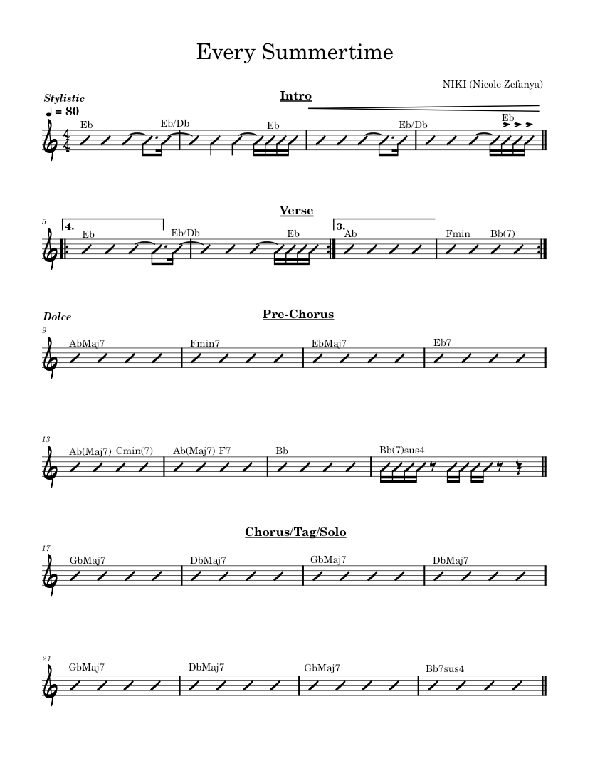 Every Summertime – NIKI (Nicole Zefanya) Lead Sheet Sheet music for Piano (Solo) Easy ...