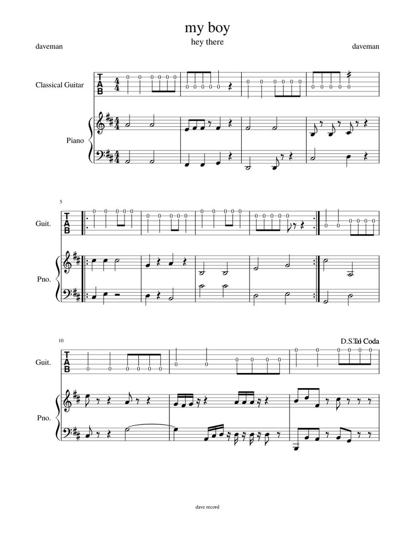 My boy Sheet music for Piano, Guitar (Mixed Duet) | Download and print ...
