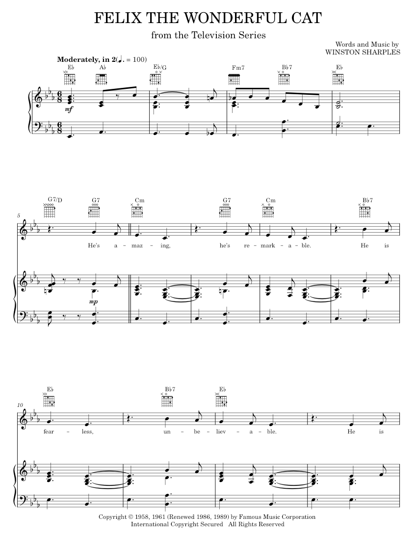 Play Official version of Felix The Wonderful Cat sheet music by Winston ...
